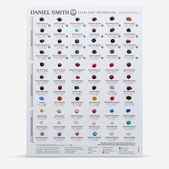 Daniel Smith : 66 Dot Hand Painted Watercolor Paint Chart | Jackson's Art