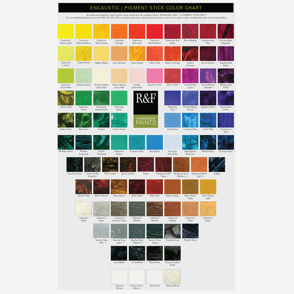 R&F : Encaustic (Wax Paint) : Hand Painted Colour Chart | Jackson's Art
