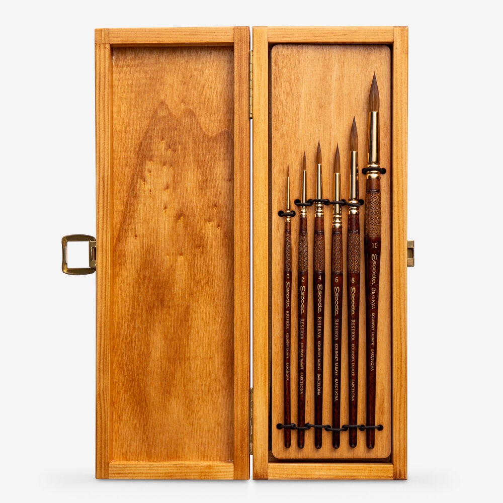 Escoda Reserva Kolinsky-Tajmyr Brush: Series 1212 : Set Of 6 in Wooden Box | Jackson's Art