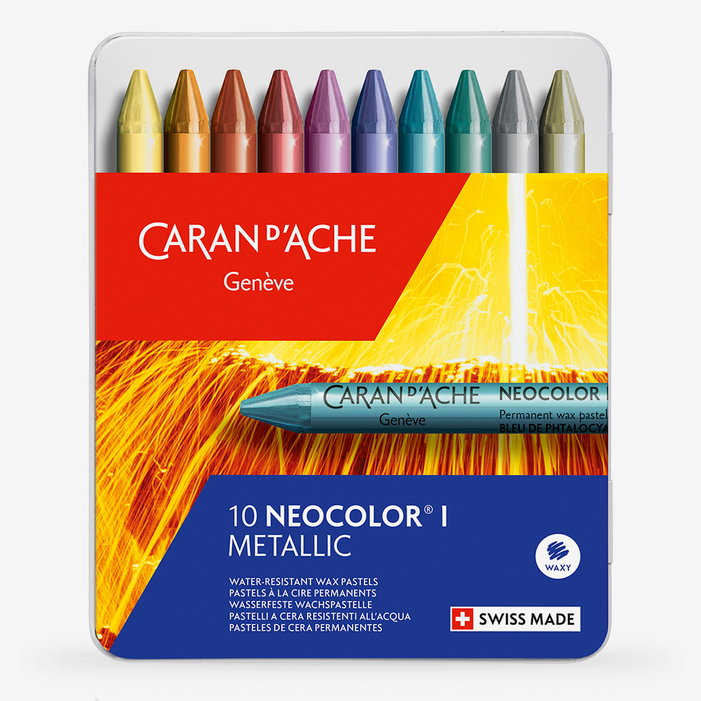 Caran D'Ache : Neocolor I : 10 Wax Metallic Crayons : Metal Box (Non ...