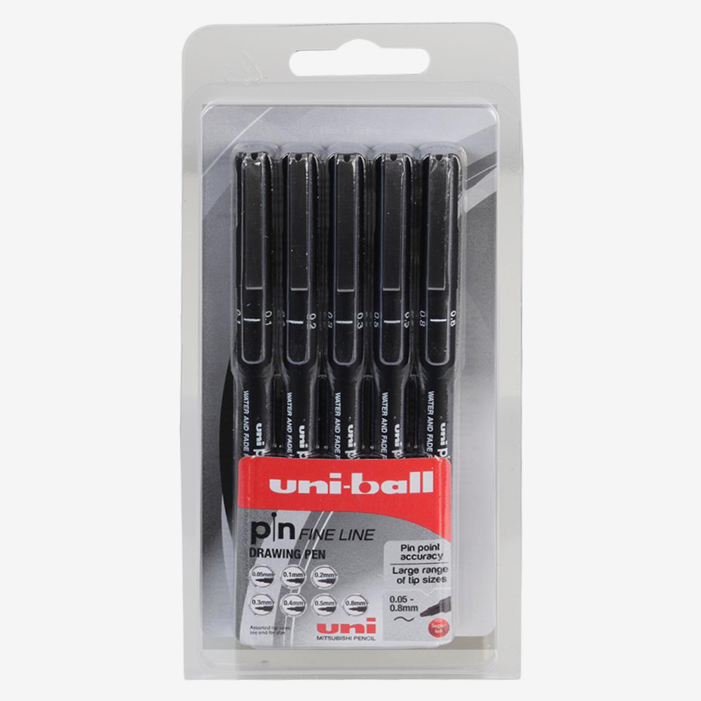 Uni : Pin Drawing Pen : Set Of 5 : Black : 0.1 - 0.8mm | Jackson's Art